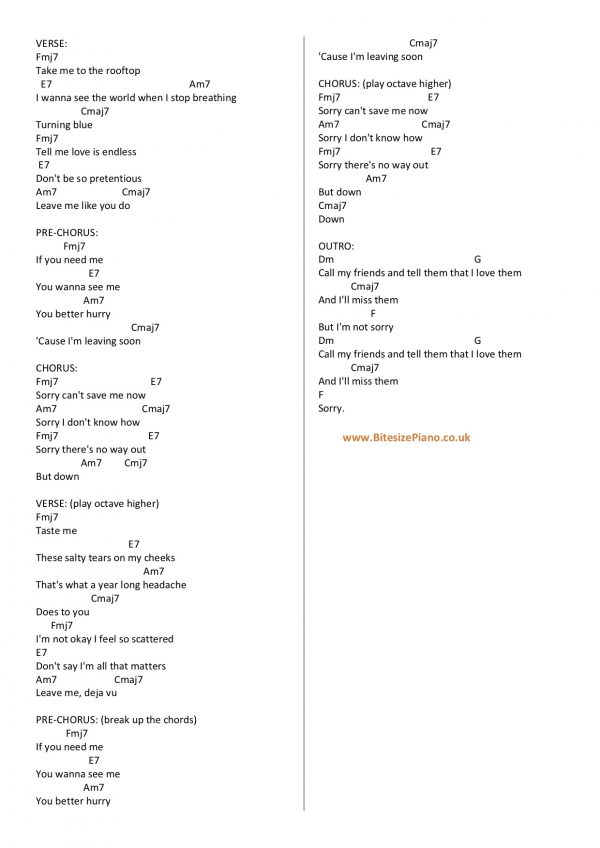 LISTEN BEFORE I GO – BILLIE EILISH PIANO CHORDS & Lyrics – Bitesize Piano