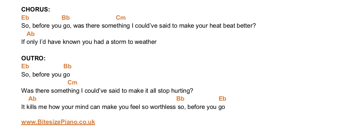 BEFORE YOU GO – LEWIS CAPALDI PIANO CHORDS & Lyrics – Bitesize Piano