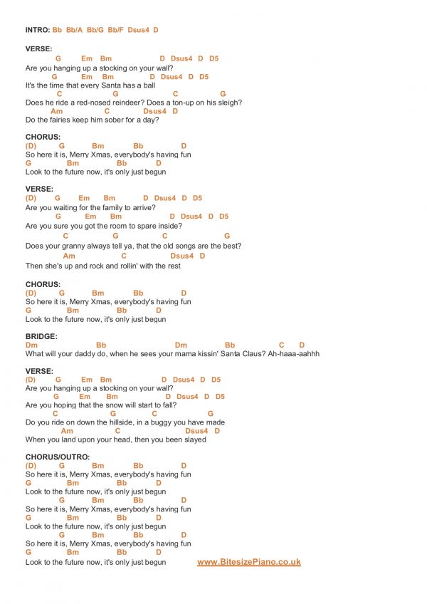 MERRY XMAS EVERYBODY – SLADE PIANO CHORDS & Lyrics – Bitesize Piano