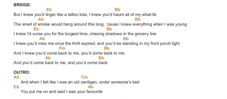 CARDIGAN – TAYLOR SWIFT PIANO CHORDS & Lyrics – Bitesize Piano