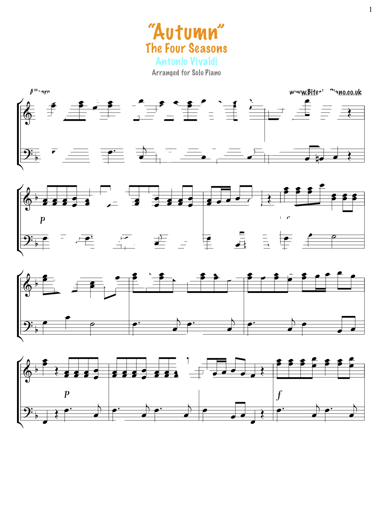 Autumn (The Four Seasons) – Antonio Vivaldi – Bitesize Piano