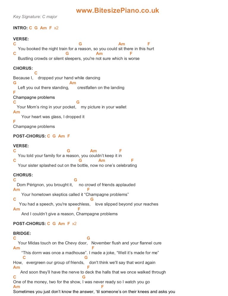 CHAMPAGNE PROBLEMS – TAYLOR SWIFT PIANO CHORDS & Lyrics – Bitesize Piano