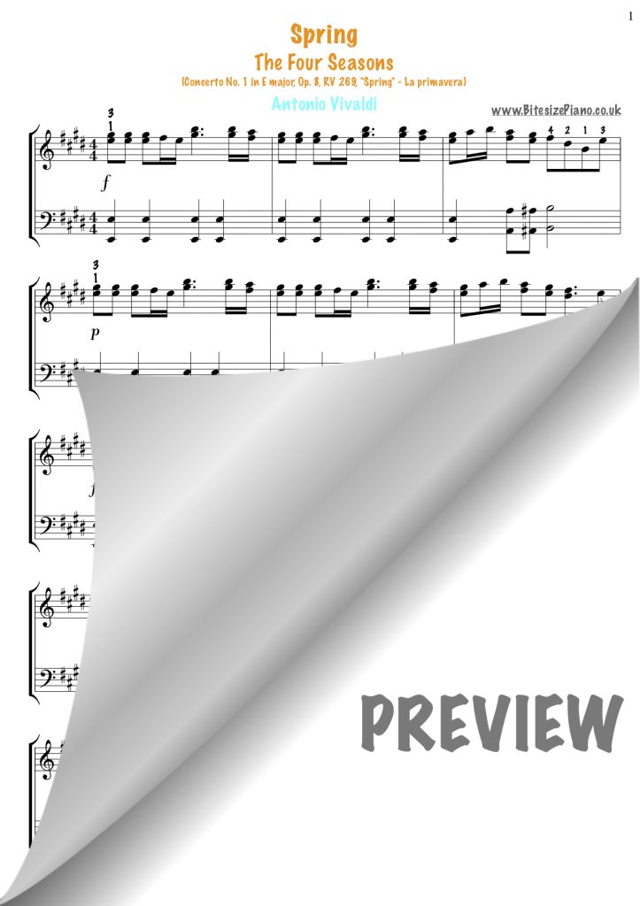 Spring – Antonio Vivaldi Piano Sheet Music – Bitesize Piano