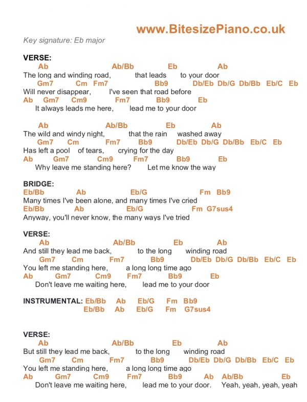 THE LONG AND WINDING ROAD THE BEATLES PIANO CHORDS Lyrics THE LONG AND WINDING ROAD THE BEATLES PIANO CHORDS Lyrics