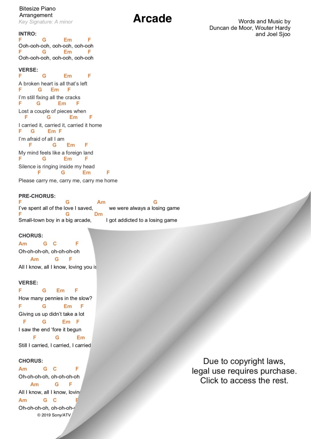 ARCADE – DUNCAN LAURENCE PIANO CHORDS & Lyrics – Bitesize Piano