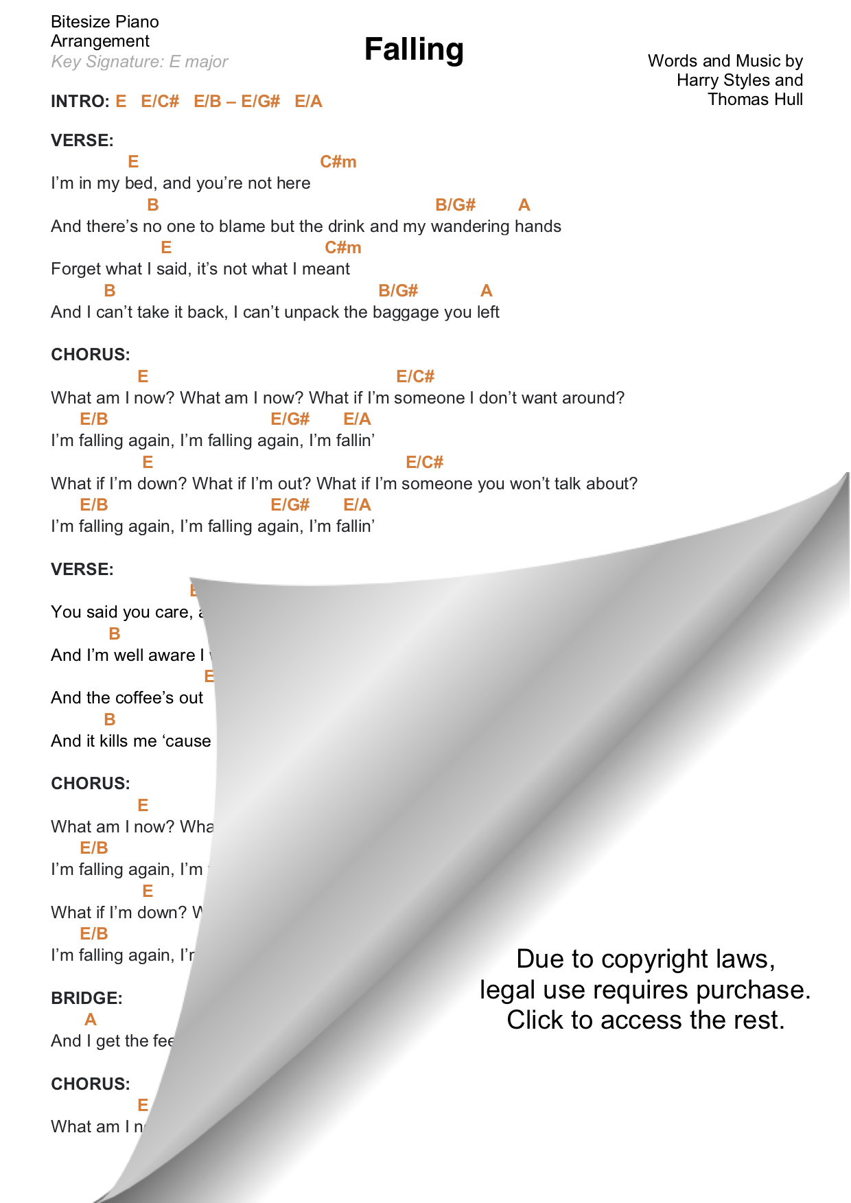 FALLING – HARRY STYLES PIANO CHORDS & Lyrics – Bitesize Piano