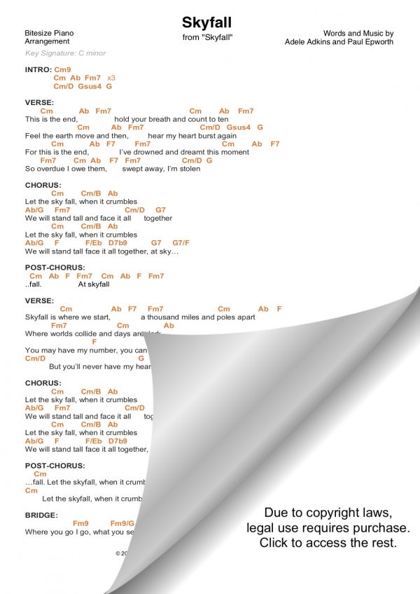 SKYFALL – ADELE PIANO CHORDS & Lyrics – Bitesize Piano