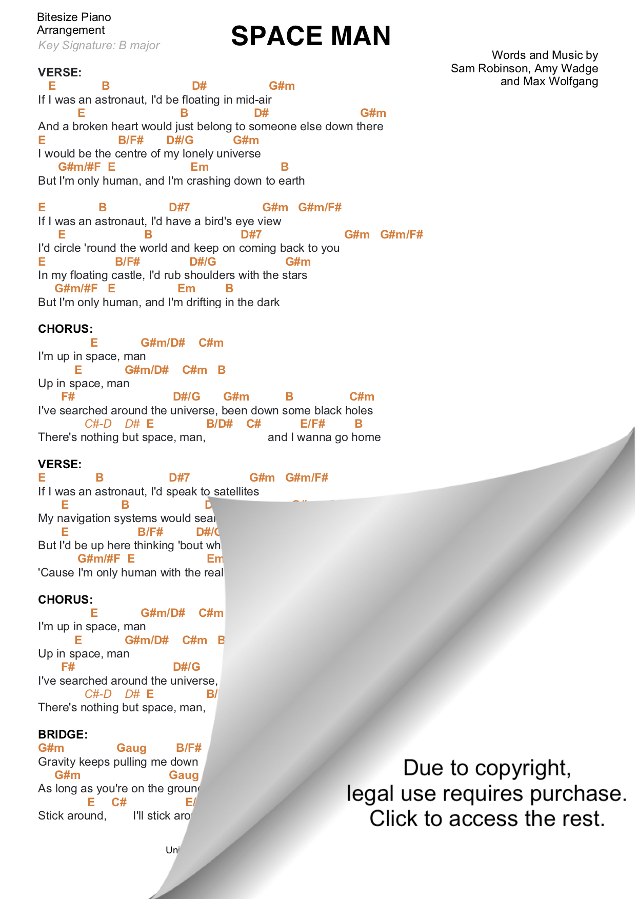 SPACE MAN – SAM RYDER PIANO CHORDS & Lyrics – Bitesize Piano