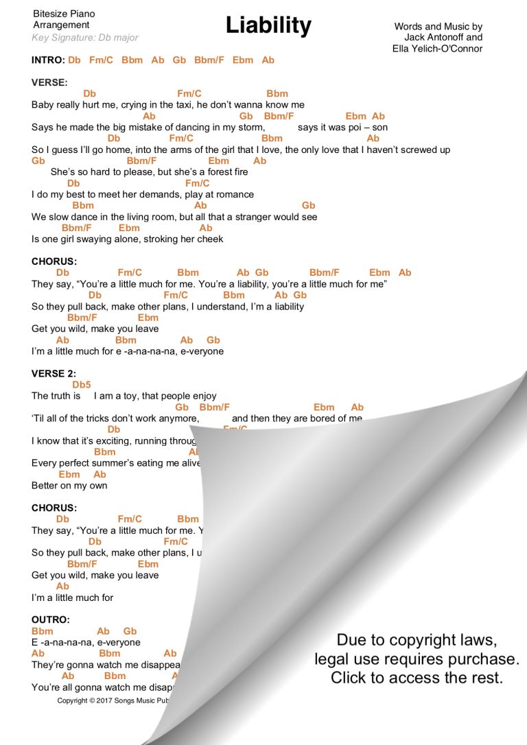 LIABILITY – LORDE PIANO CHORDS & Lyrics – Bitesize Piano