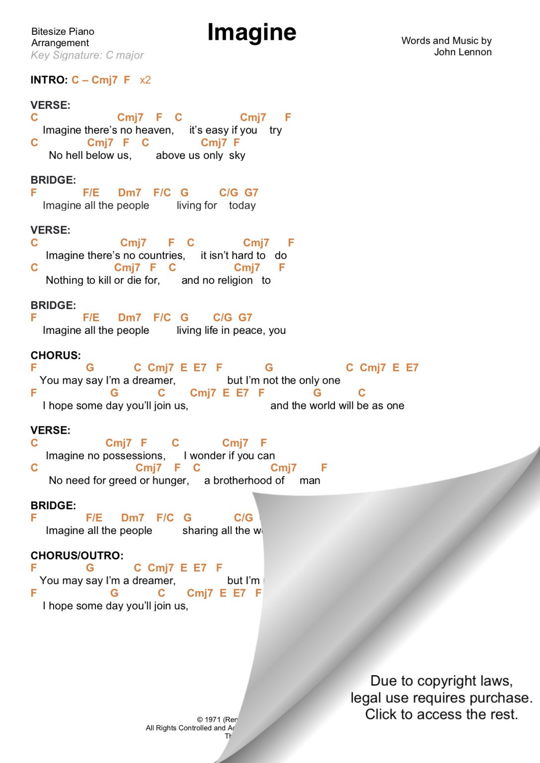 IMAGINE – JOHN LENNON PIANO CHORDS AND Lyrics – Bitesize Piano