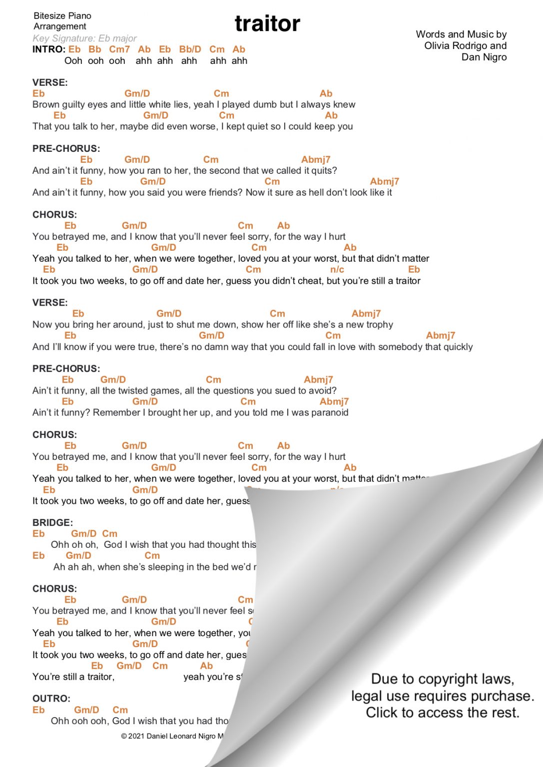 TRAITOR – OLIVIA RODRIGO PIANO CHORDS & Lyrics – Bitesize Piano