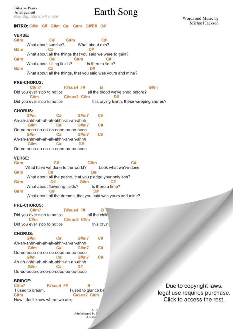 EARTH SONG – MICHAEL JACKSON PIANO CHORDS & Lyrics – Bitesize Piano