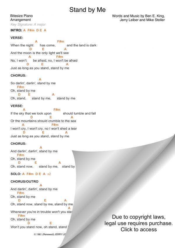 STAND BY ME – BEN E KING PIANO CHORDS & Lyrics – Bitesize Piano