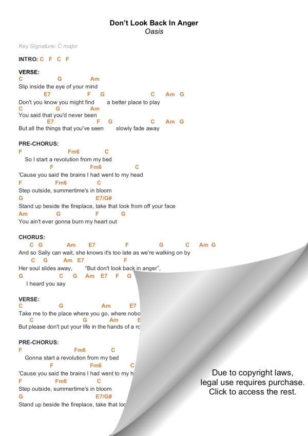 DON’T LOOK BACK IN ANGER – OASIS PIANO CHORDS & Lyrics – Bitesize Piano