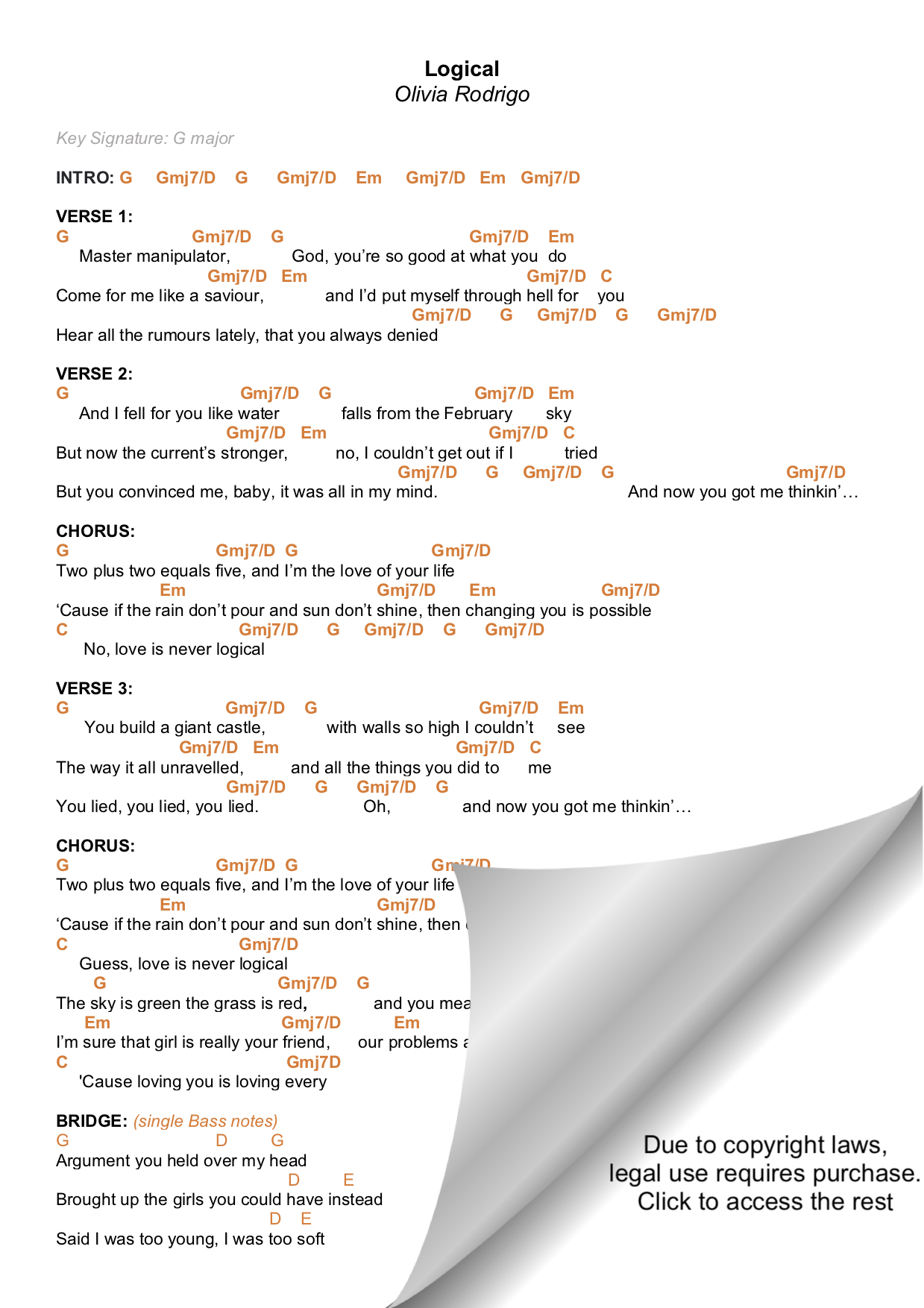 LOGICAL – OLIVIA RODRIGO PIANO CHORDS & Lyrics – Bitesize Piano