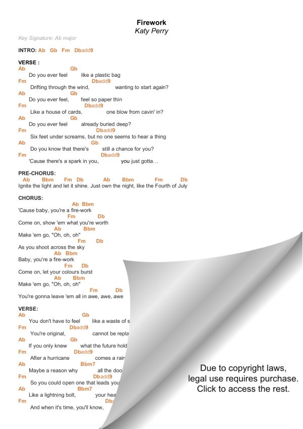 FIREWORK – KATY PERRY PIANO CHORDS & Lyrics – Bitesize Piano
