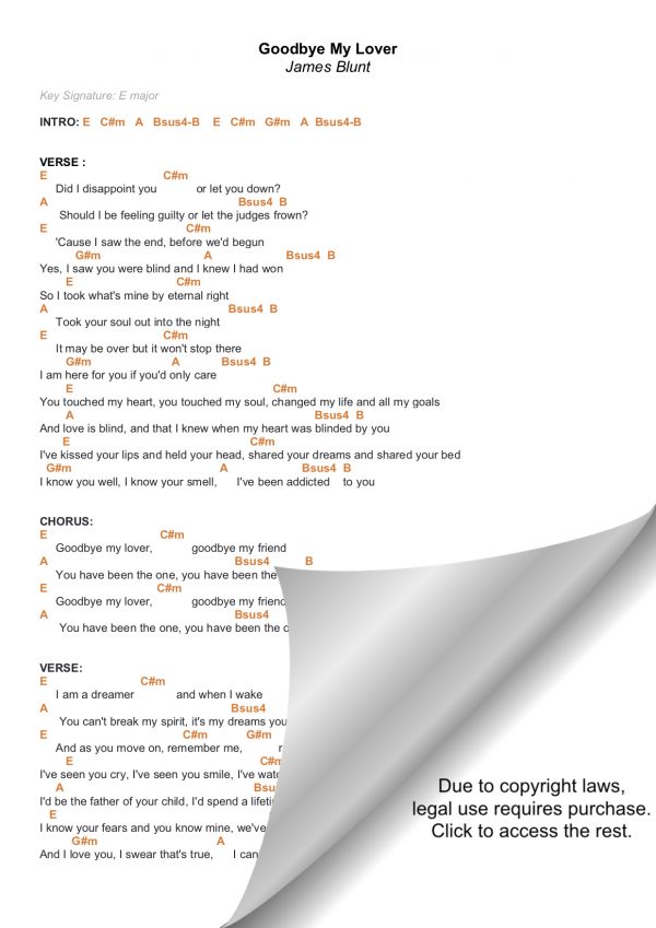 GOODBYE MY LOVER – JAMES BLUNT PIANO CHORDS & Lyrics – Bitesize Piano