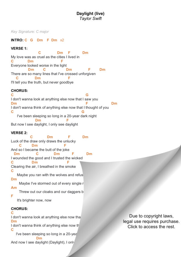DAYLIGHT – TAYLOR SWIFT PIANO CHORDS & Lyrics – Bitesize Piano