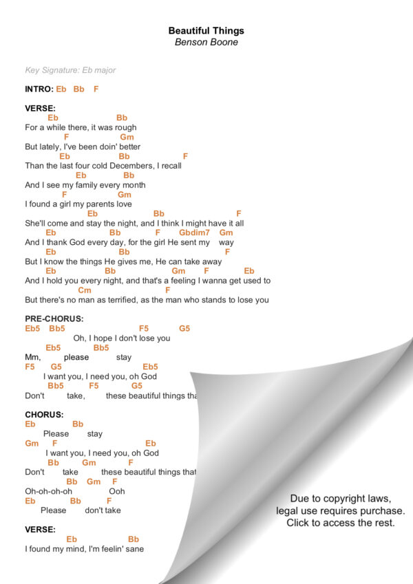 BEAUTIFUL THINGS – BENSON BOONE PIANO CHORDS & Lyrics – Bitesize Piano