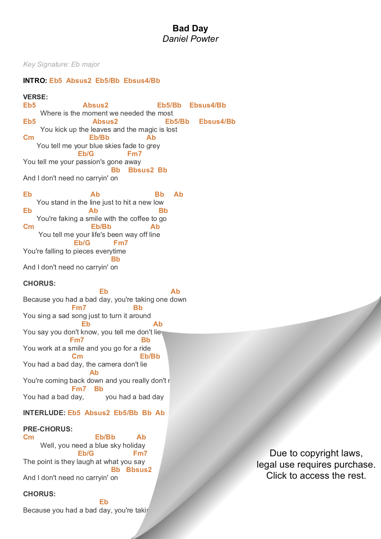 BAD DAY – DANIEL POWTER PIANO CHORDS & Lyrics – Bitesize Piano