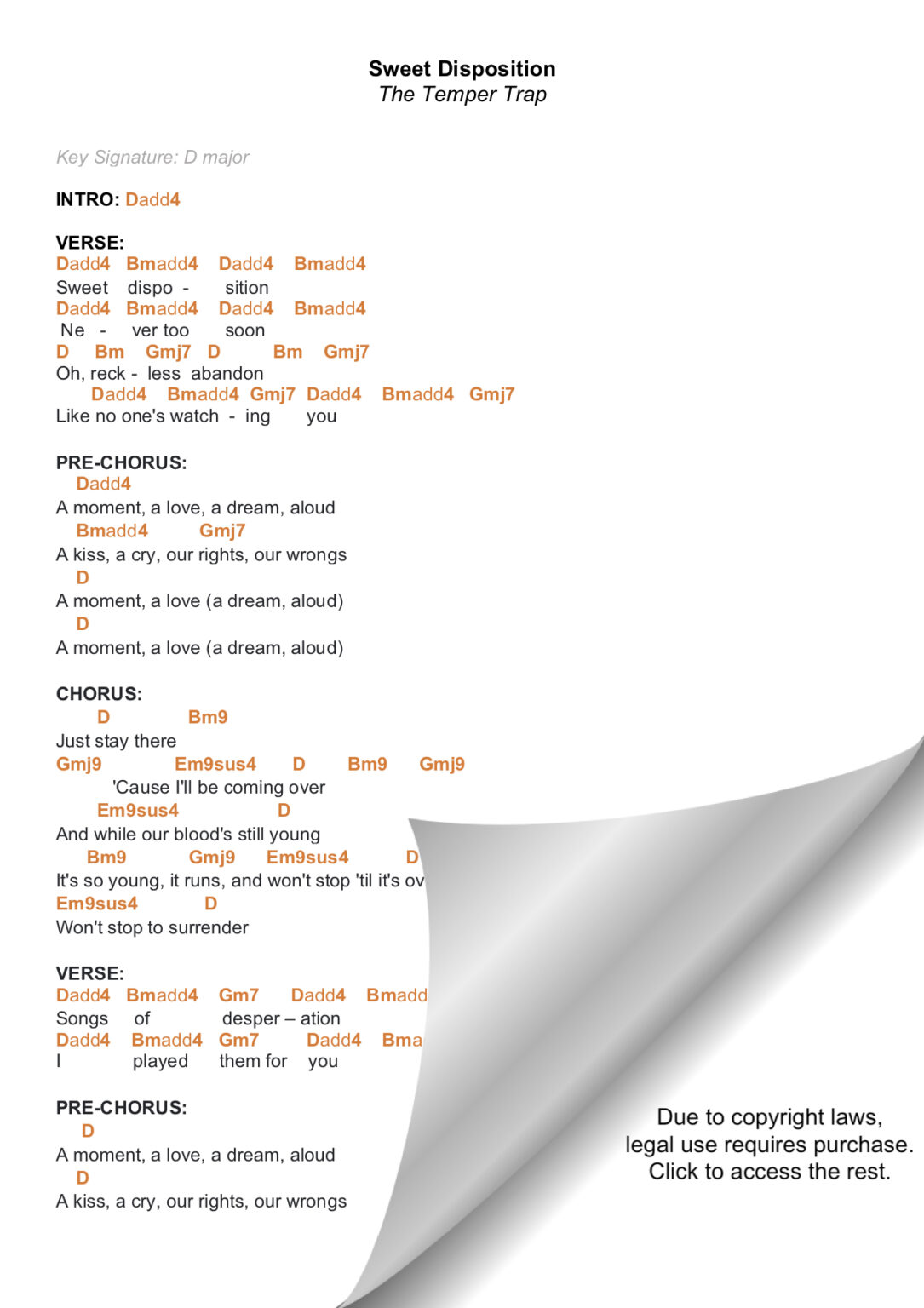 SWEET DISPOSITION – THE TEMPER TRAP PIANO CHORDS & Lyrics – Bitesize Piano