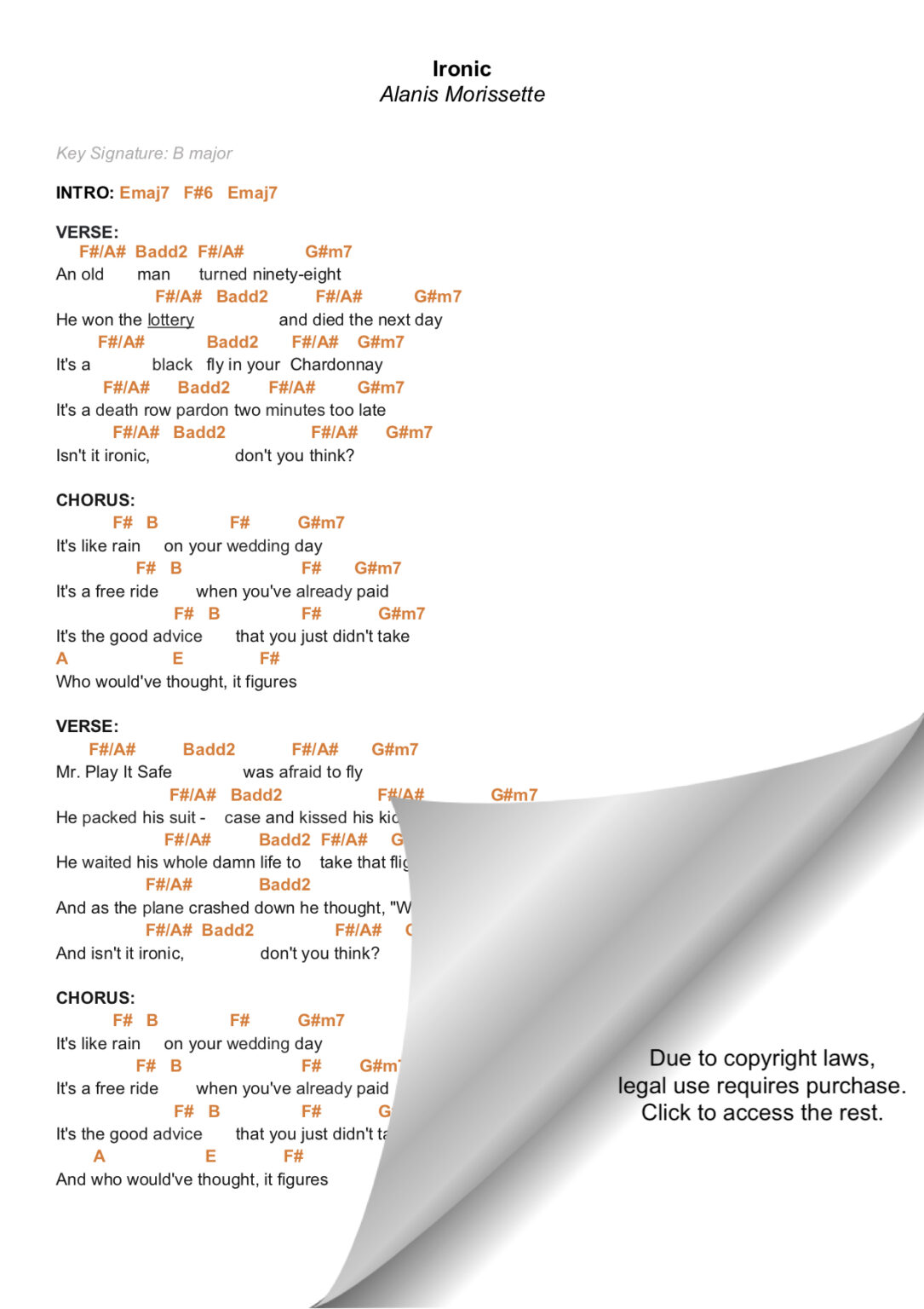 IRONIC – ALANIS MORISSETTE PIANO CHORDS & Lyrics – Bitesize Piano