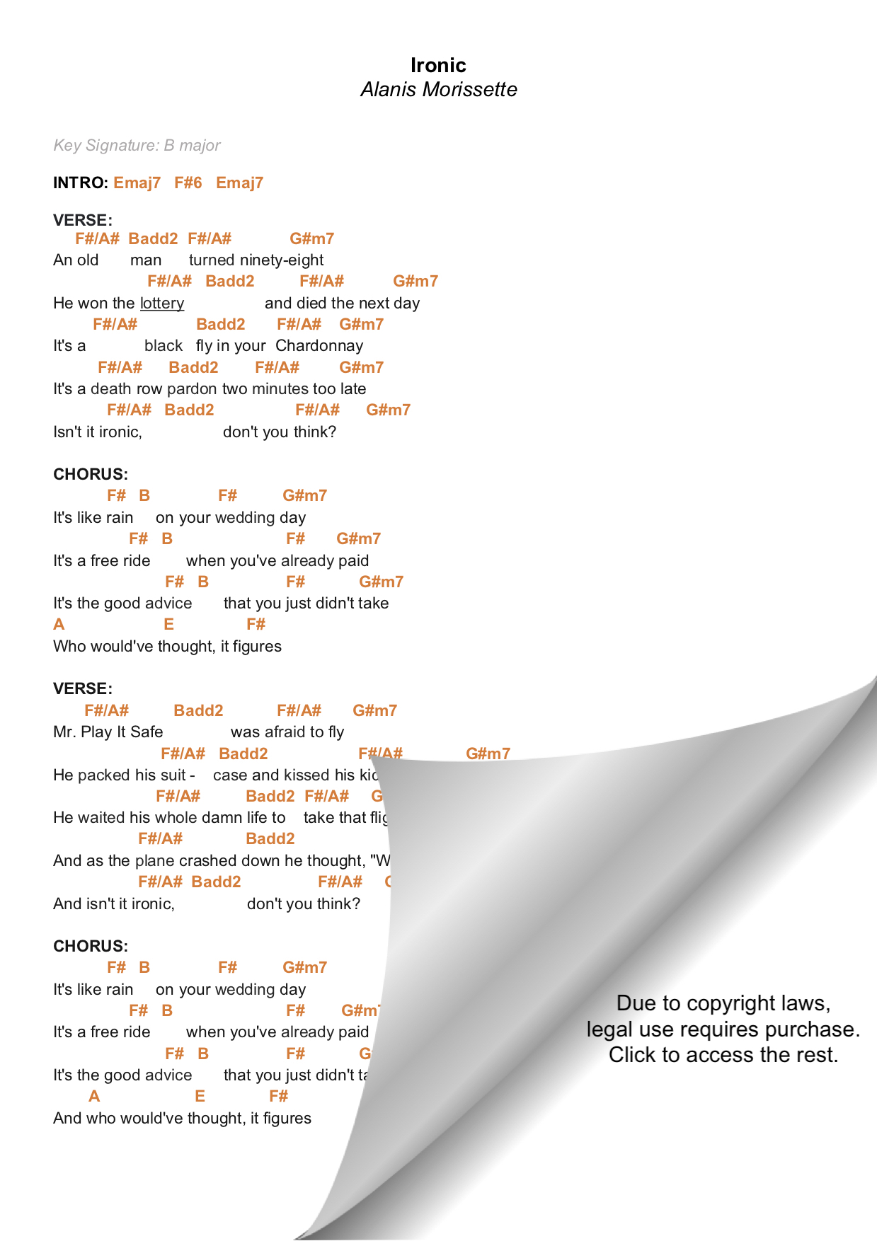 IRONIC – ALANIS MORISSETTE PIANO CHORDS & Lyrics – Bitesize Piano