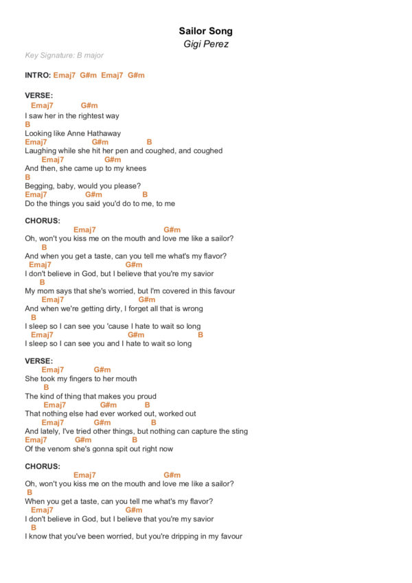 Sailor Song Gigi Perez Piano Chords And Lyrics Bitesize Piano 1075