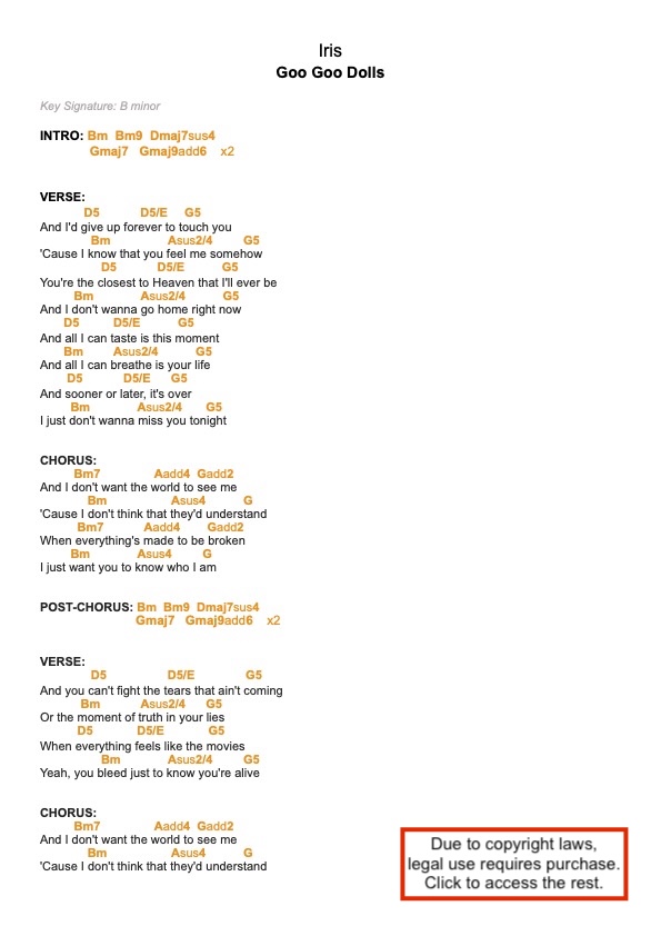 Iris – Goo Goo Dolls Piano Chords & Lyrics – Bitesize Piano